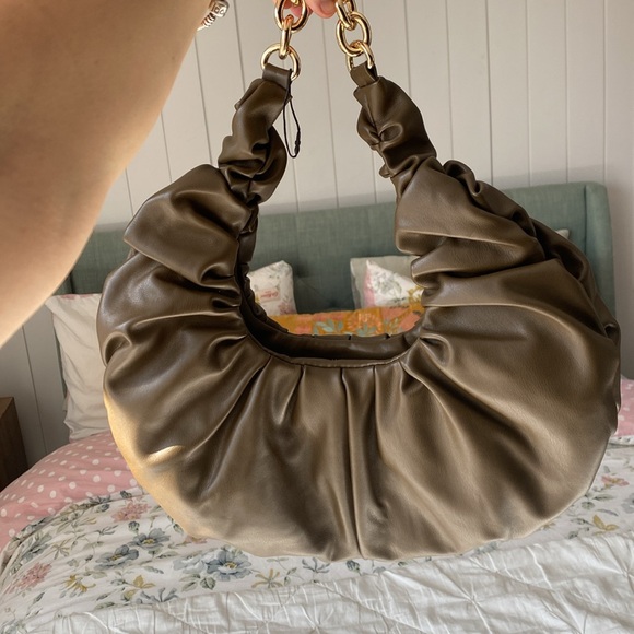 Zara | Bags | Zara Shoulder Bag With Gold Chain Handle Crescent Shape ...